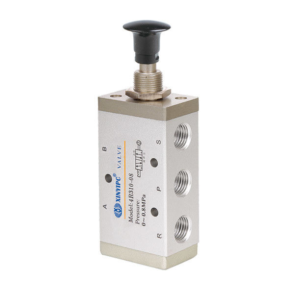 Aluminum 5 / 2 Way Pneumatic Manual Valve 4R Single Head Double Position With Black Knob