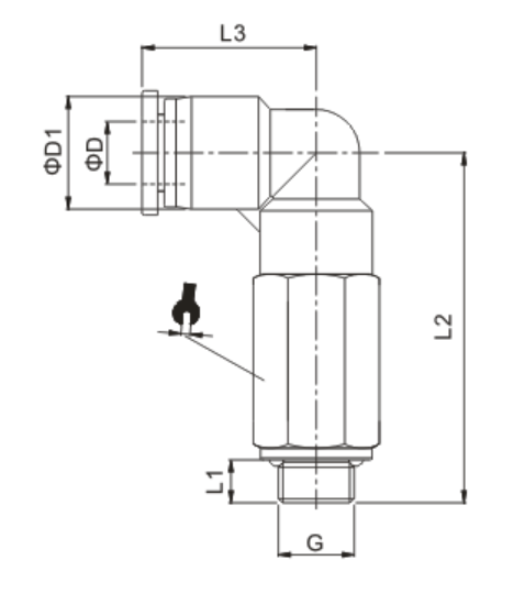 PLL - G Elongated L type Elbow tubing fitting with O ring G thread