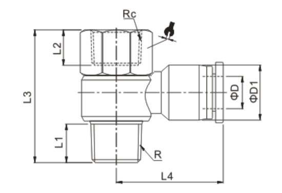 PHF Inner RC thread outer hexagon one touch Pneumatic Air Tube Fitting