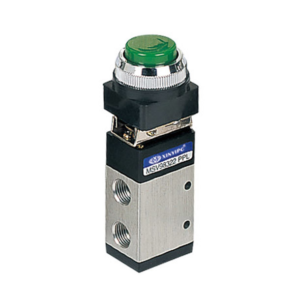 Mechanical Pneumatic Valve 3 / 2 Way , Plat Round Green Button Manual ...