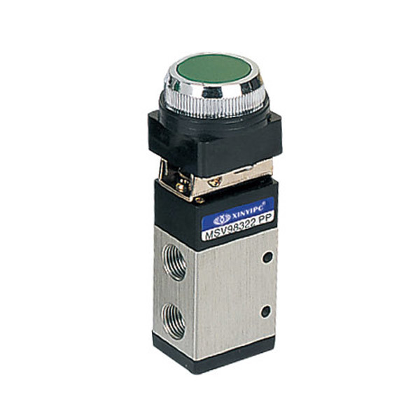 Mechanical Pneumatic Valve 3 / 2 Way , Plat Round Green Button Manual ...