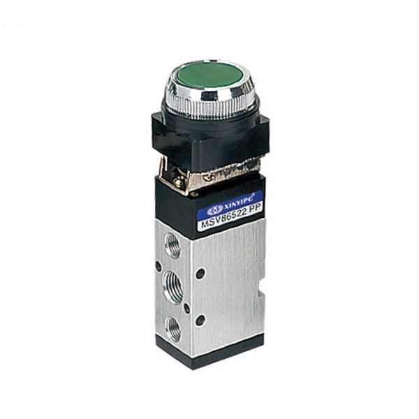 Mechanical Pneumatic Valve 3 / 2 Way , Plat Round Green Button Manual ...